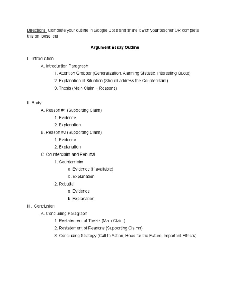 Argument Essay Outline | PDF