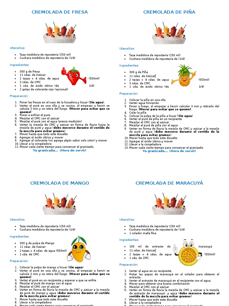 Recetas de Cremoladas Variadas | PDF | Cuchara | Alimentos