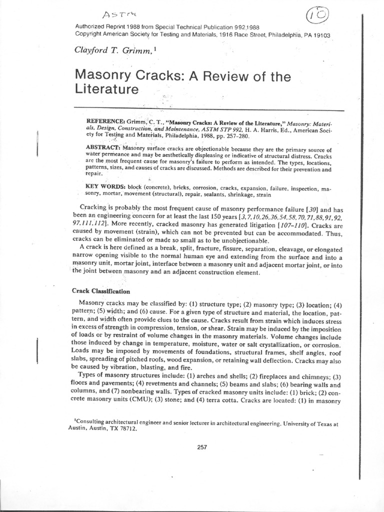 Masonry Cracks Lit Review PDF | PDF