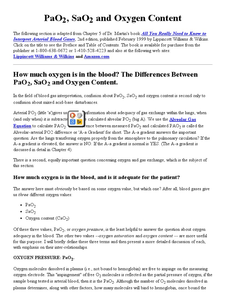 Arterial Blood Gases, Ox..., Lawrence Martin, M.D. | PDF | Hemoglobin ...