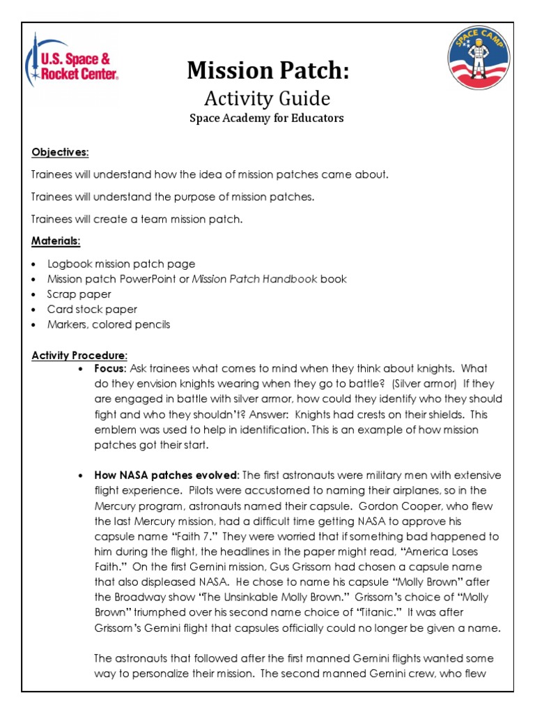 2015 Sae Mission Patch Activity Guide | PDF | Project Gemini | Space ...