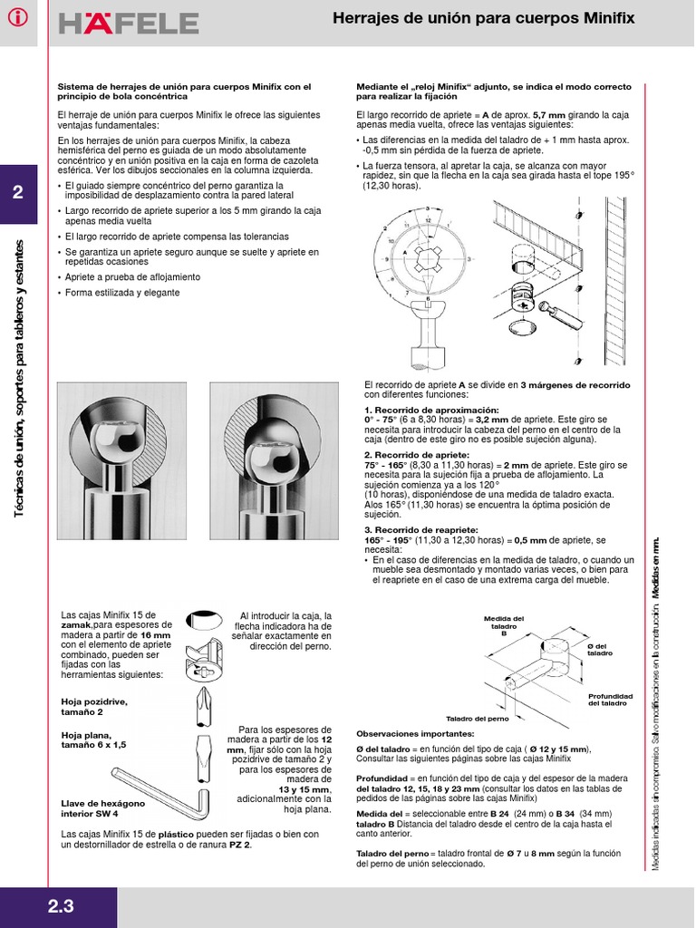 Hafele HerrajesUnionCuerposMinifix PDF | PDF | Perforar | Herramientas