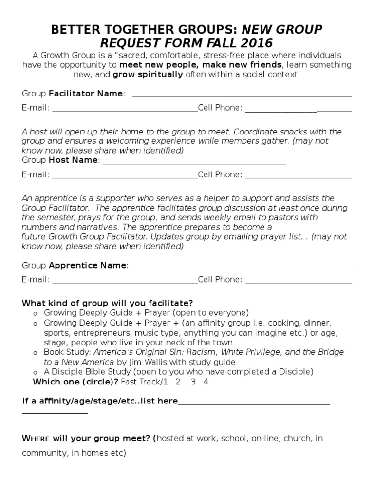 Growth Group Request Form 2016 | PDF | Self-Improvement