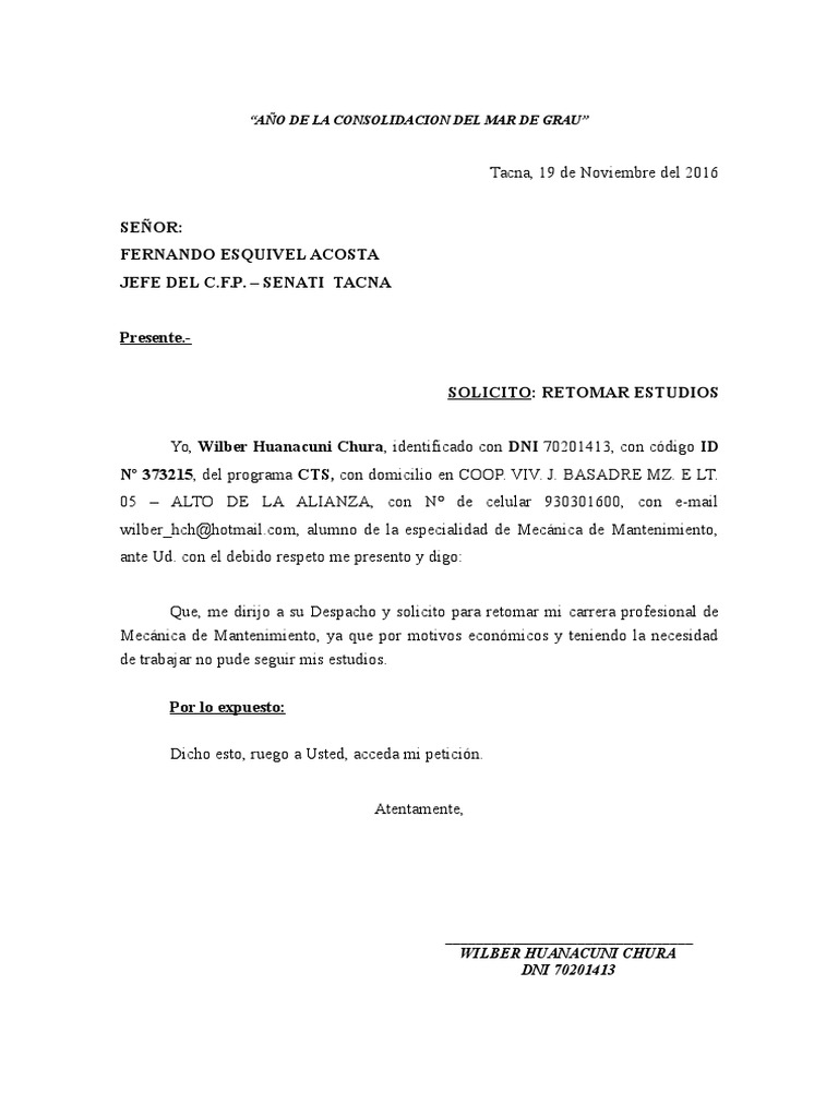 Solicitud para Retomar Estudios Universitarios | PDF | Crecimiento ...