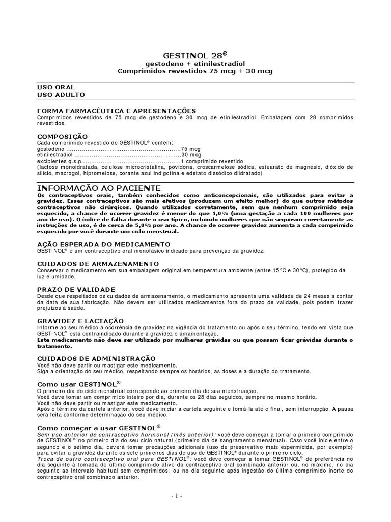 Gestinol | PDF | Anticoncepcionais | Pílula anticoncepcional