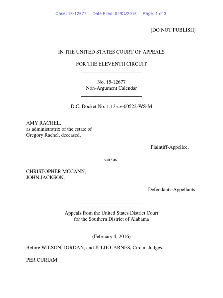 Amy Rachel v. Christopher McCann, 11th Cir. (2016) | PDF | Politics ...
