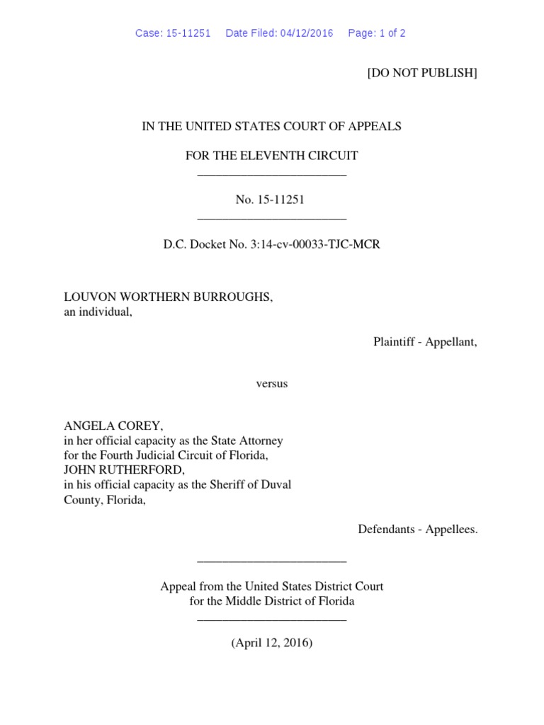Louvon Worthern Burroughs v. Angela Corey, 11th Cir. (2016) | PDF