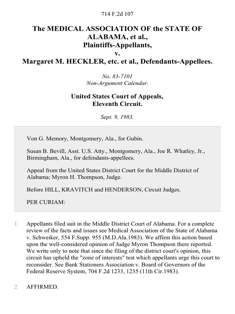 The Medical Association of The State of Alabama v. Margaret M. Heckler, Etc., 714 F.2d 107, 11th ...