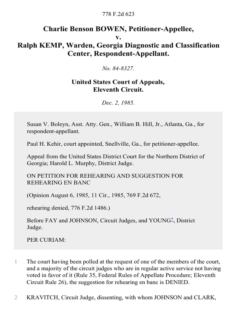 Charlie Benson Bowen v. Ralph Kemp, Warden, Georgia Diagnostic and ...