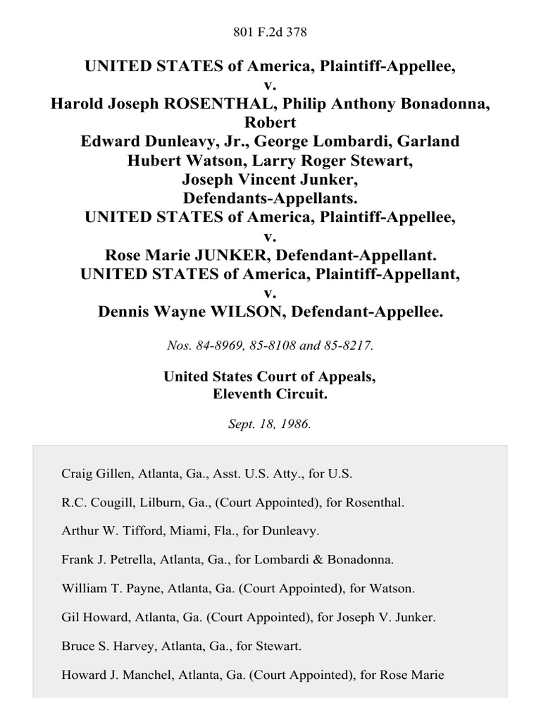 United States v. Harold Joseph Rosenthal, Philip Anthony Bonadonna ...