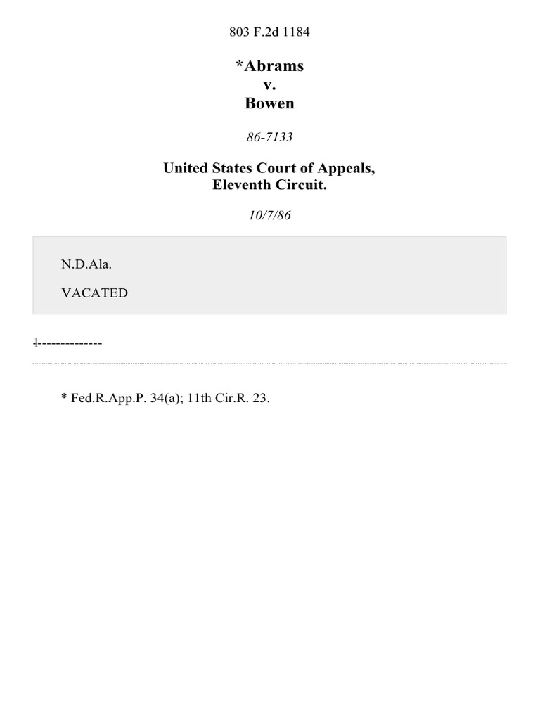 Abrams v. Bowen, 803 F.2d 1184, 11th Cir. (1986) | PDF