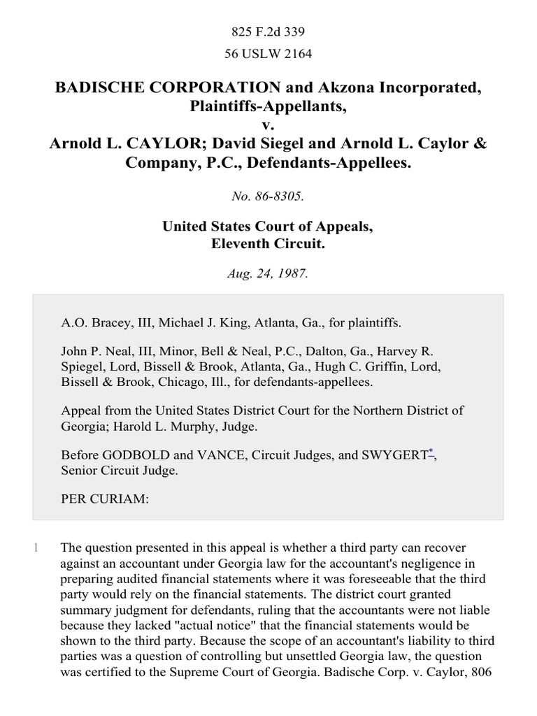 Badische Corporation and Akzona Incorporated v. Arnold L. Caylor David ...