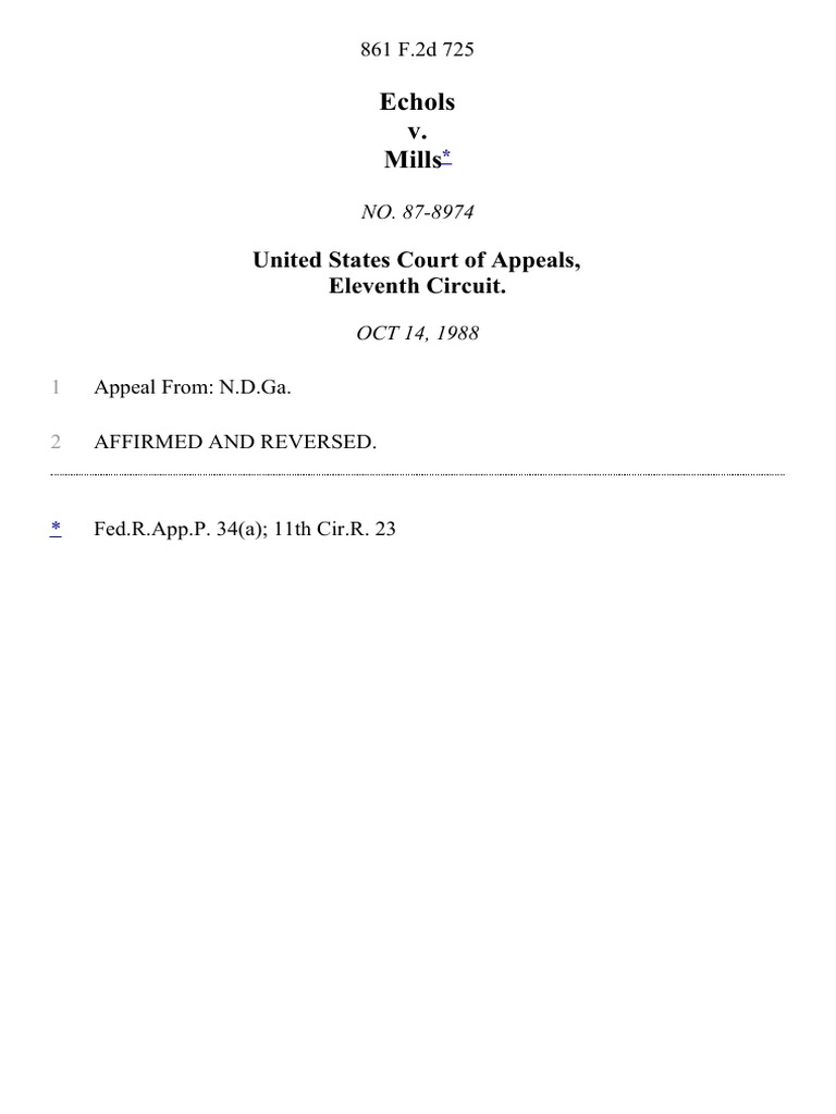 Echols v. Mills, 861 F.2d 725, 11th Cir. (1988) | PDF
