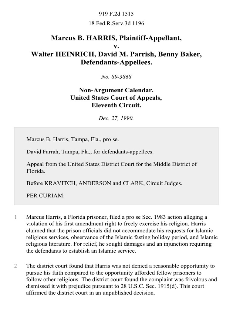 Marcus B. Harris v. Walter Heinrich, David M. Parrish, Benny Baker, 919 ...