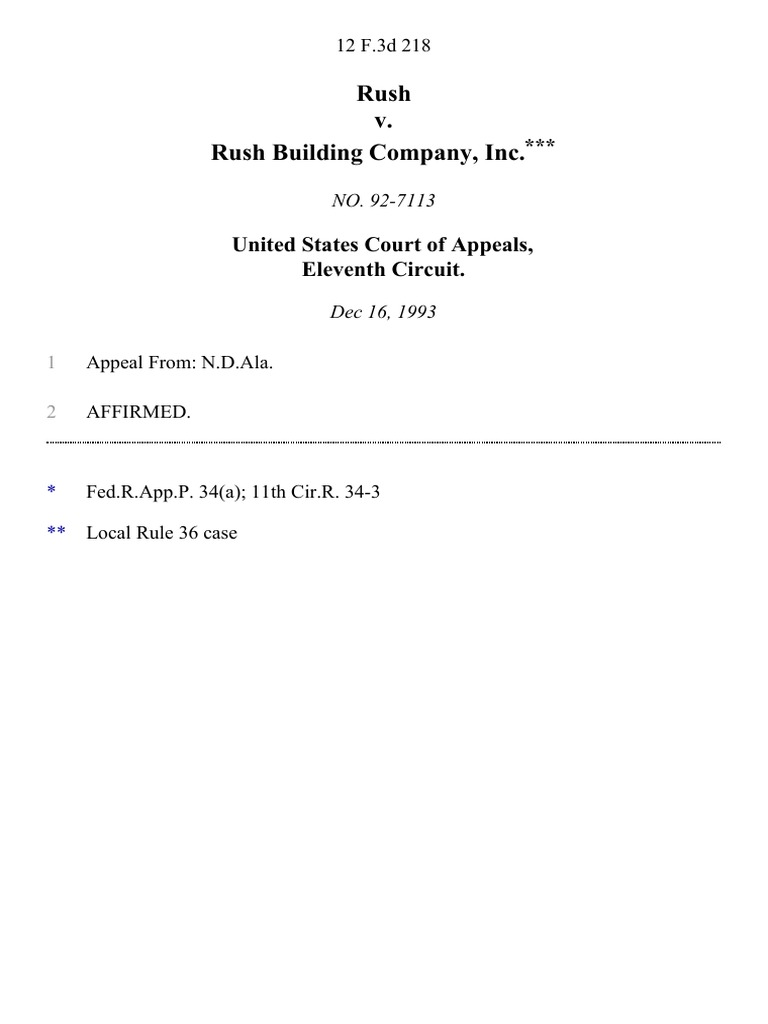 Rush v. Rush Building Company, Inc., 12 F.3d 218, 11th Cir. (1993) | PDF