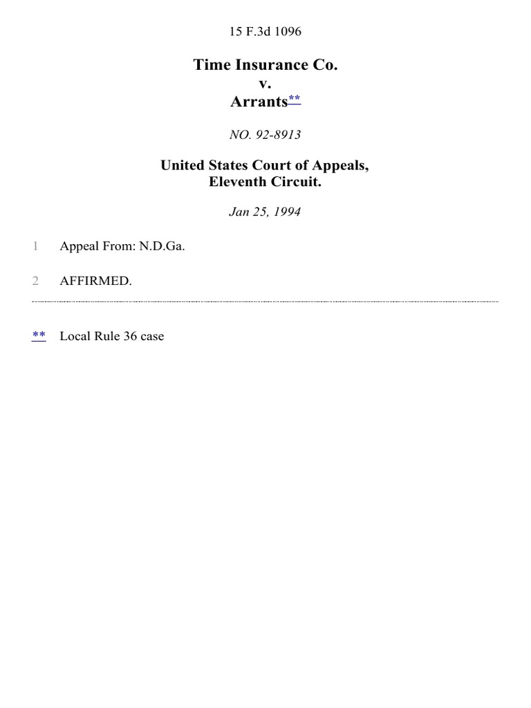 Time Insurance Co. v. Arrants, 15 F.3d 1096, 11th Cir. (1994) | PDF