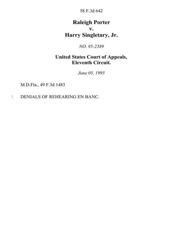 Raleigh Porter v. Harry Singletary, JR, 58 F.3d 642, 11th Cir. (1995 ...