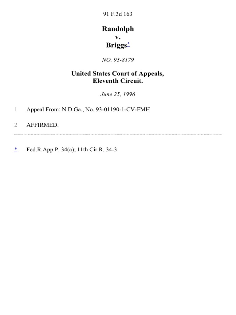 Randolph v. Briggs, 91 F.3d 163, 11th Cir. (1996) | PDF | Sports ...