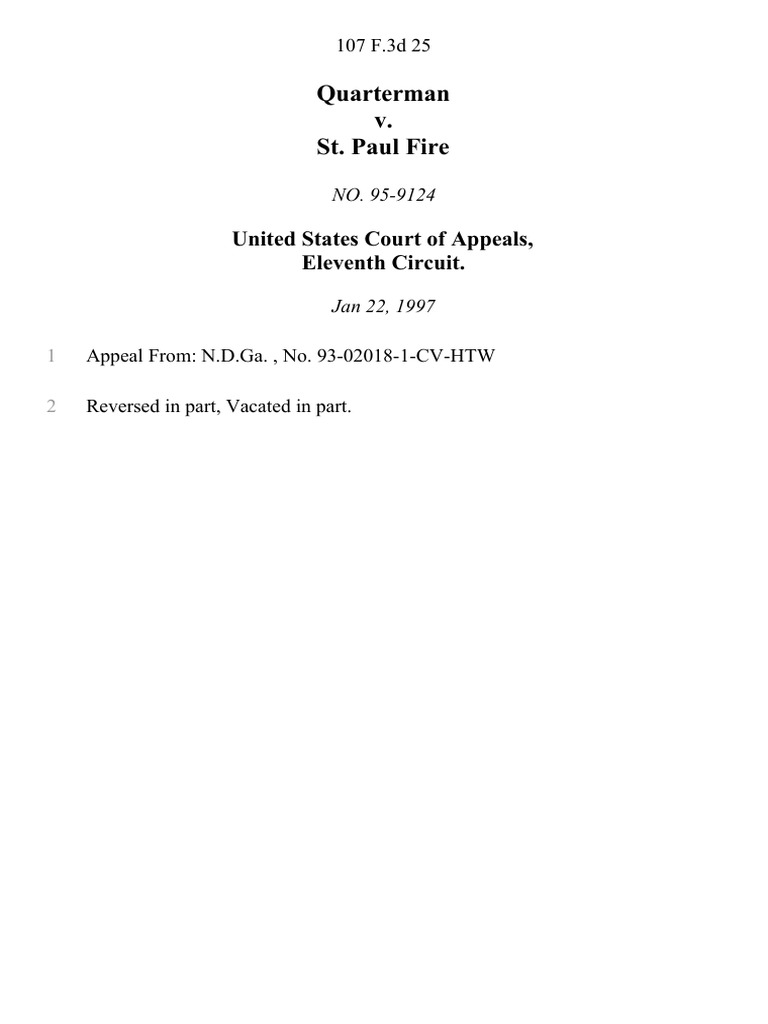 Quarterman v. St. Paul Fire, 107 F.3d 25, 11th Cir. (1997) | PDF
