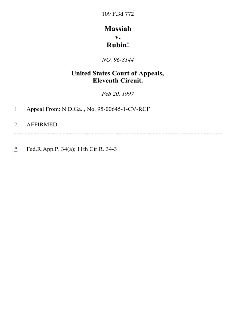 Massiah v. Rubin, 109 F.3d 772, 11th Cir. (1997) | PDF