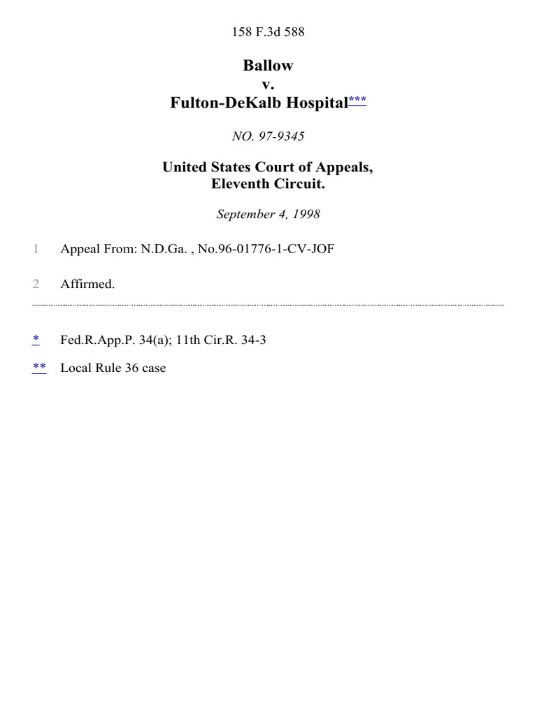 Ballow v. Fulton-Dekalb Hospital, 158 F.3d 588, 11th Cir. (1998) | PDF