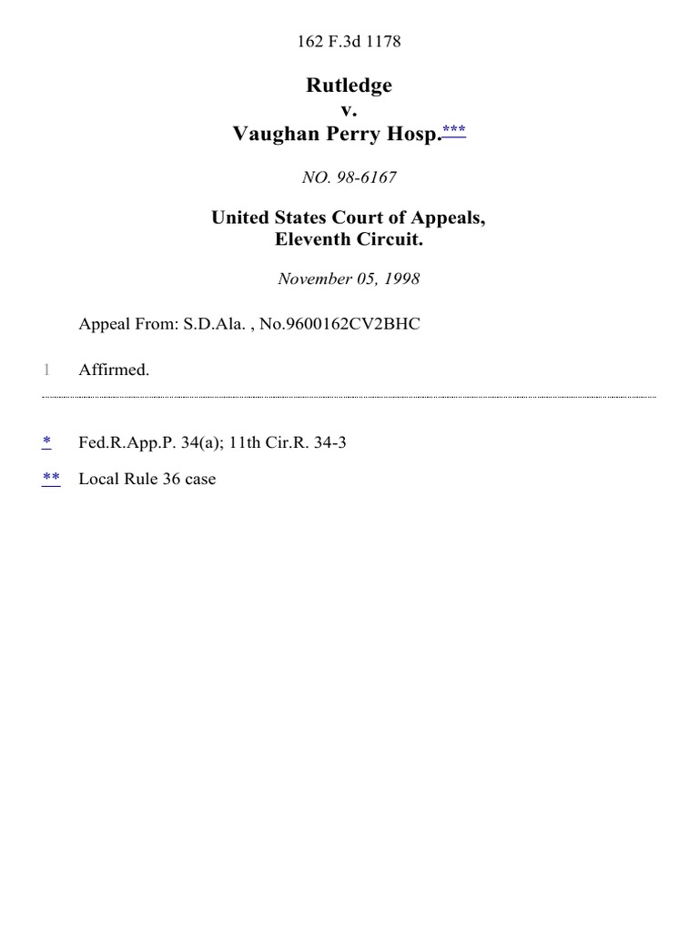 Rutledge v. Vaughan Perry Hosp., 162 F.3d 1178, 11th Cir. (1998) | PDF