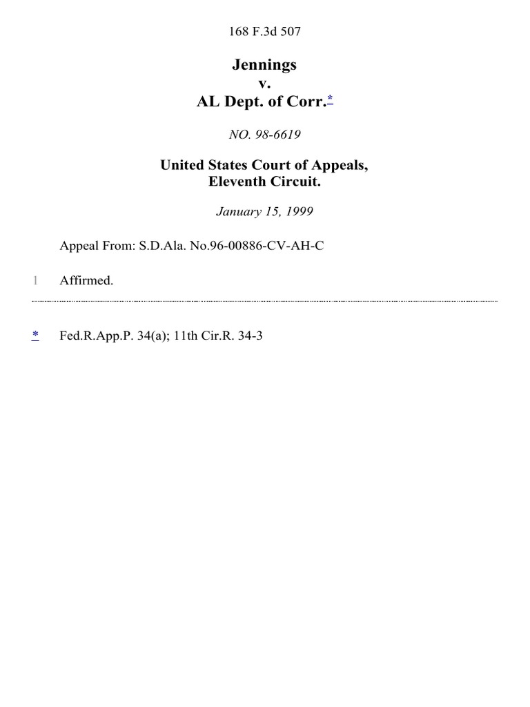Jennings v. Al Dept. of Corr., 168 F.3d 507, 11th Cir. (1999) | PDF