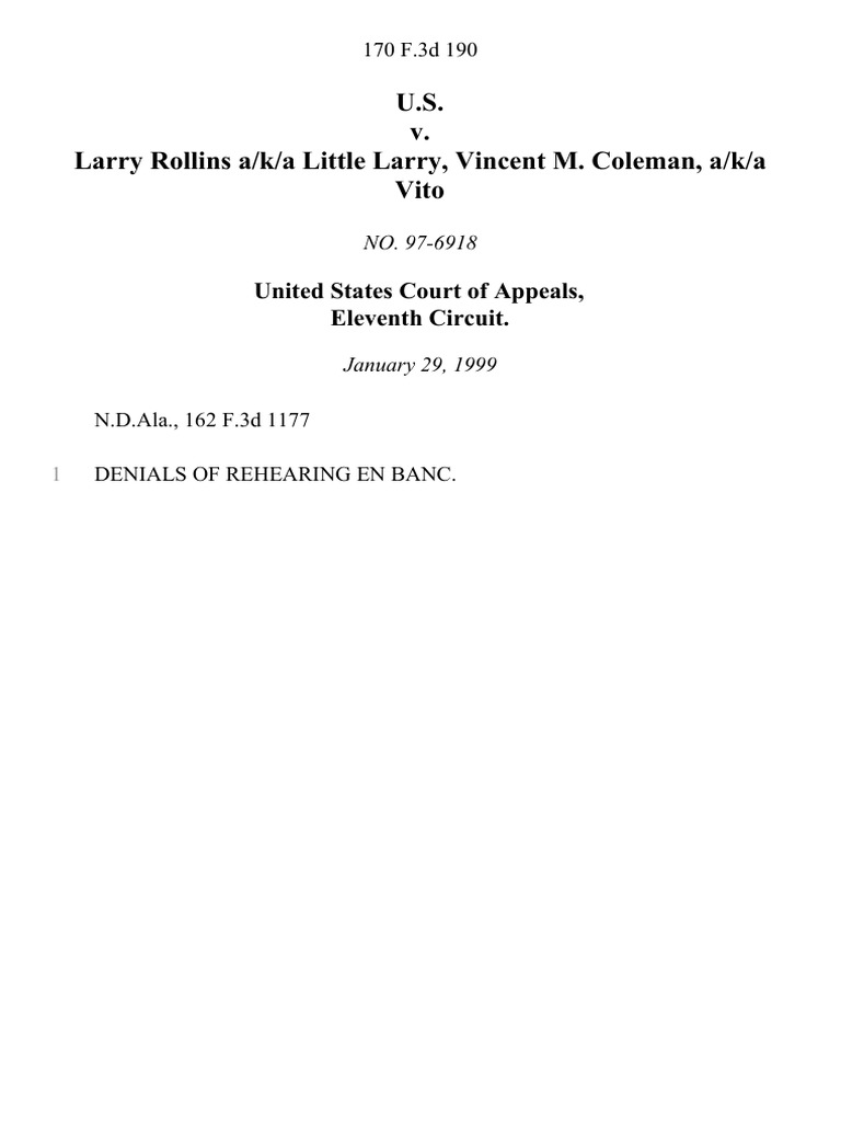 United States v. Larry Rollins A/K/A Little Larry, Vincent M. Coleman ...