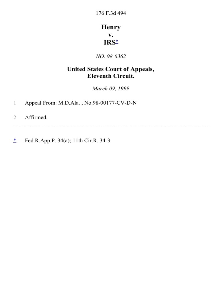 Henry v. Irs, 176 F.3d 494, 11th Cir. (1999) | PDF
