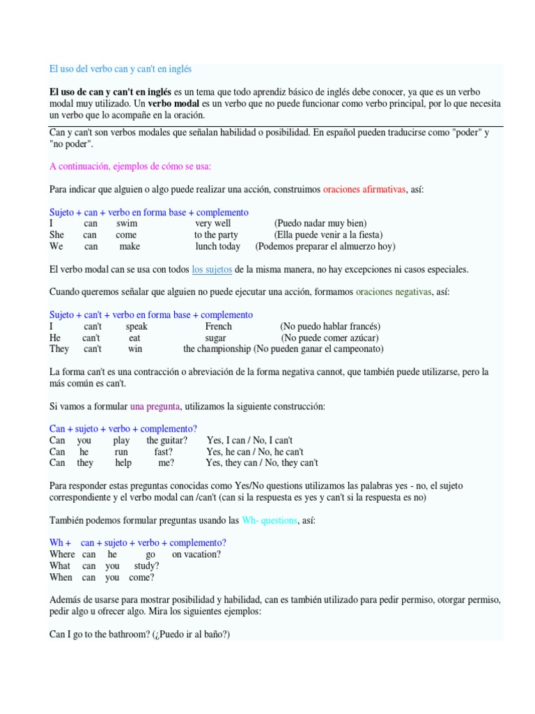 El Uso Del Verbo Can y Can | Verbo | Oración (Lingüística)