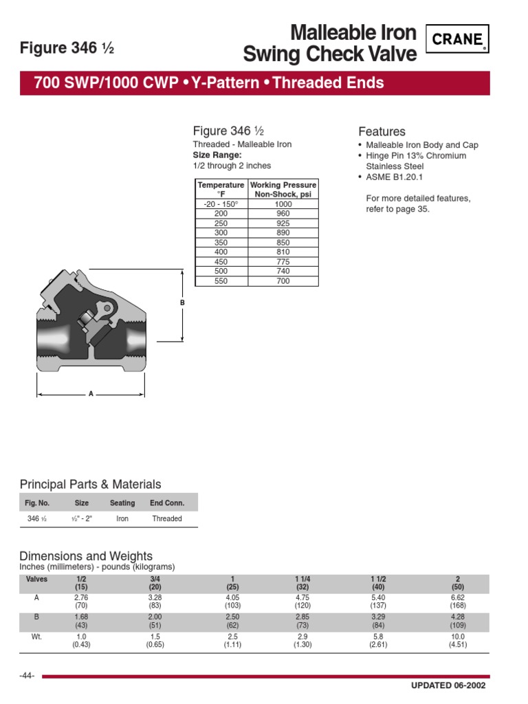Malleable Iron Swing Check Valve: 700 SWP/1000 CWP - Y-Pattern ...