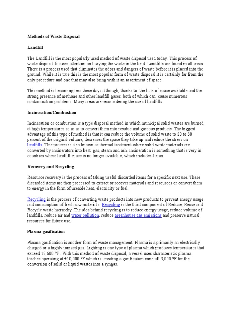 Methods of Waste Disposal Explained | PDF | Waste Management ...