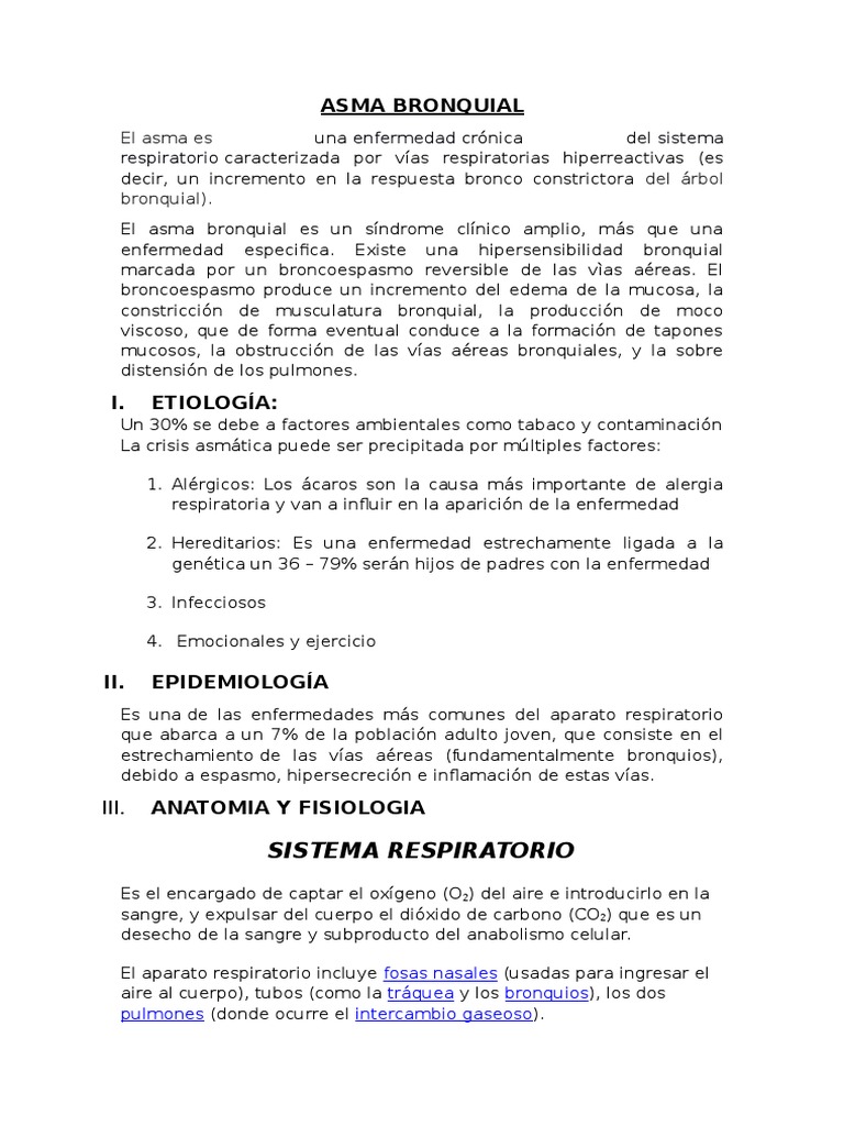 Etiología y síntomas del asma bronquial | PDF | Pulmón | Asma