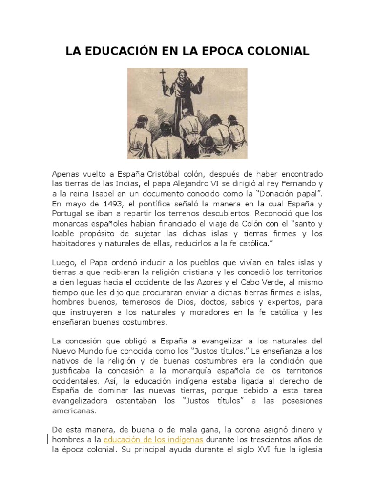 La Educación en La Epoca Colonial | PDF | Nueva españa | Cristobal colon