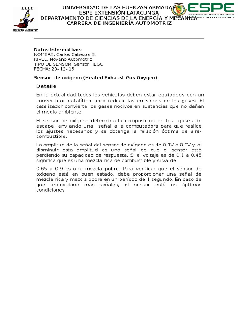 Sensor HEGO 1 | PDF | Oxígeno | Catálisis