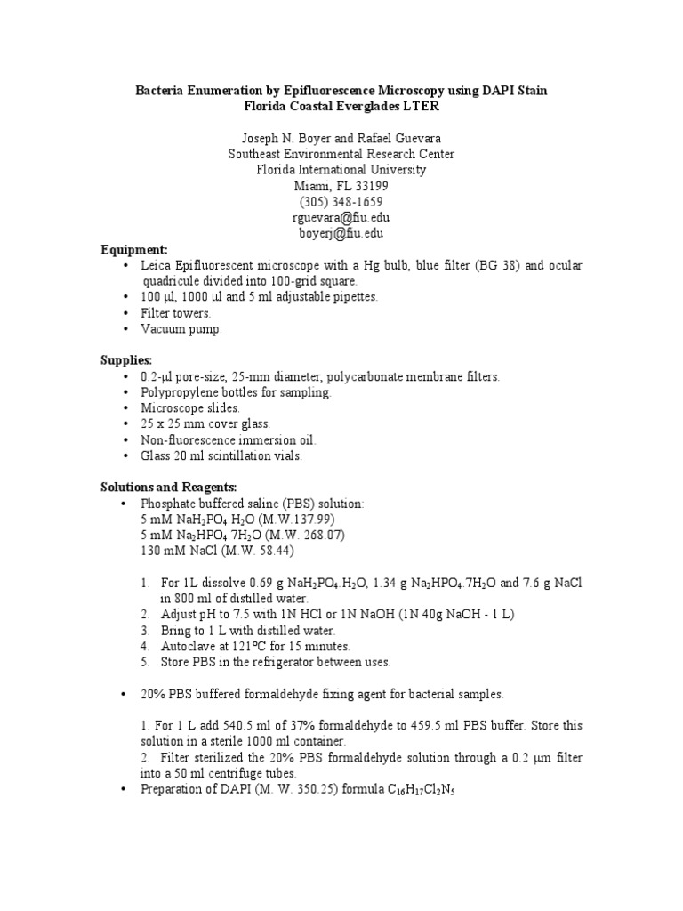 Bacteria Enumeration by Epifluorescence Microscopy using DAPI Stain ...