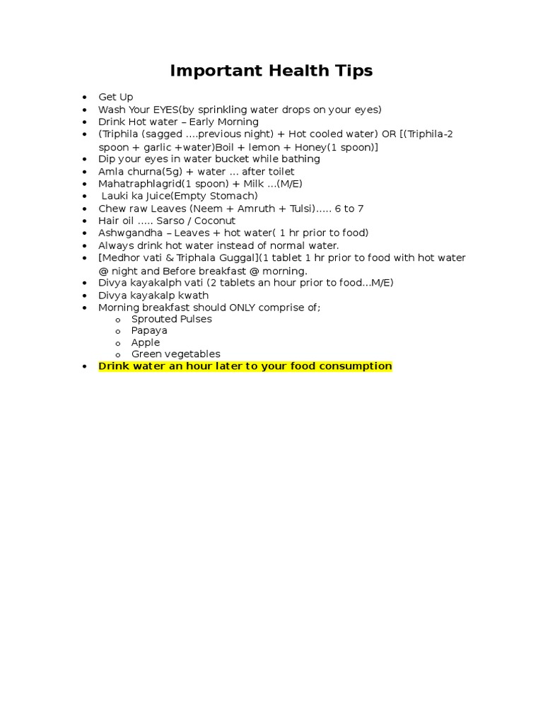 Important Health Tips | PDF