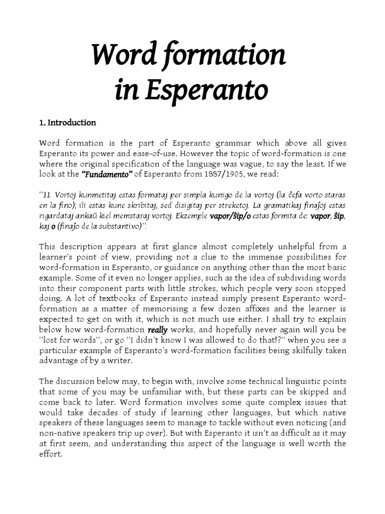 Word Formation in Esperanto | PDF | Word | Preposition And Postposition