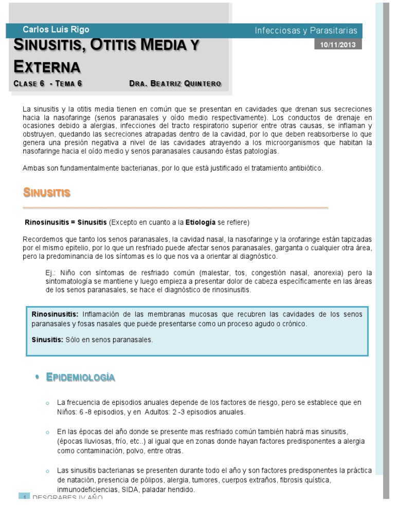 Clase de Sinusitis Y Otitis Media | PDF | Resfriado comun | Enfermedades y trastornos