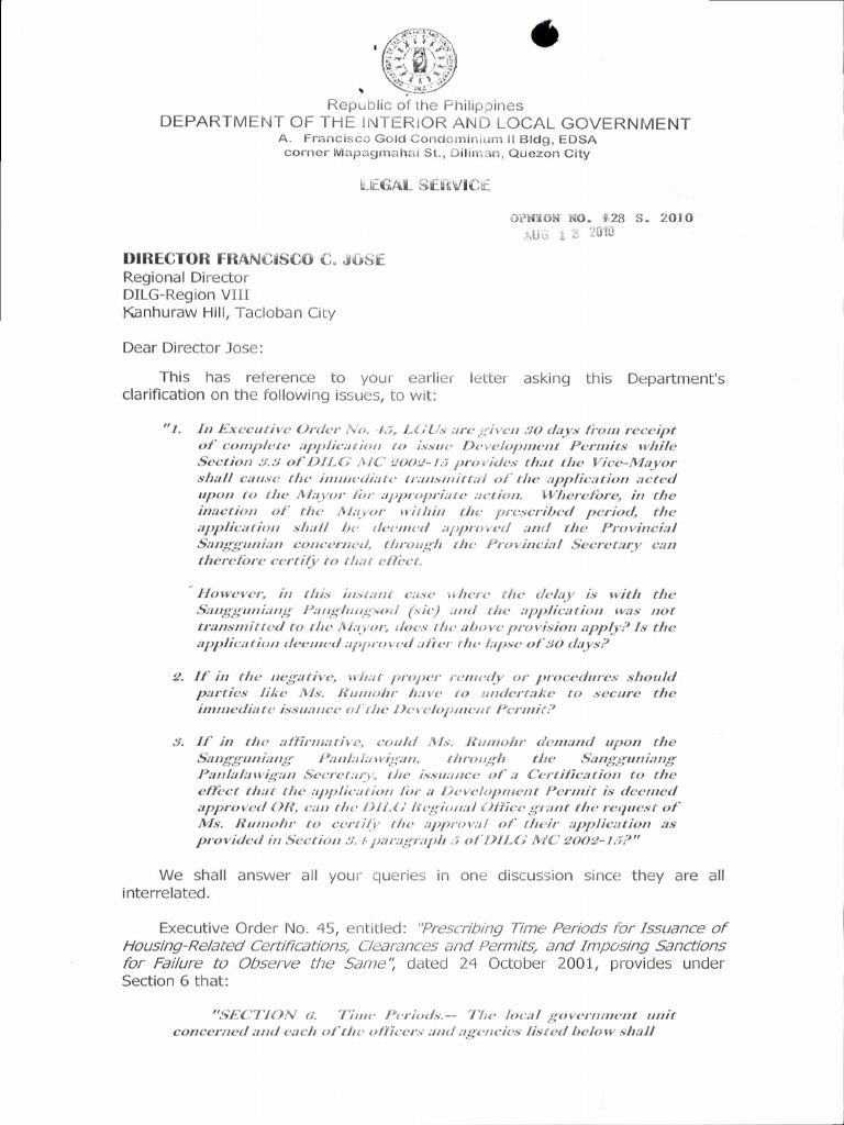 DILG Legal Opinions Development Permit | PDF | Government Institutions ...