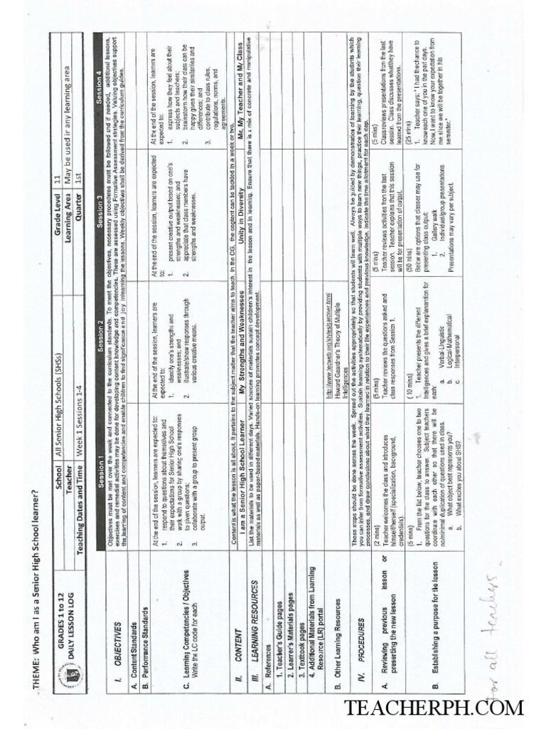 Senior High School Daily Lesson Log Grade 11 PDF | PDF