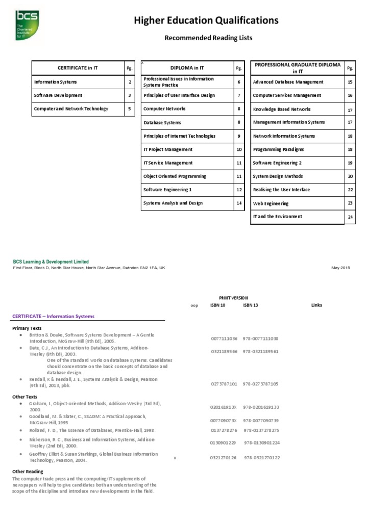 BCS - HEQ Recommanded Reging List | PDF | Object Oriented Programming ...