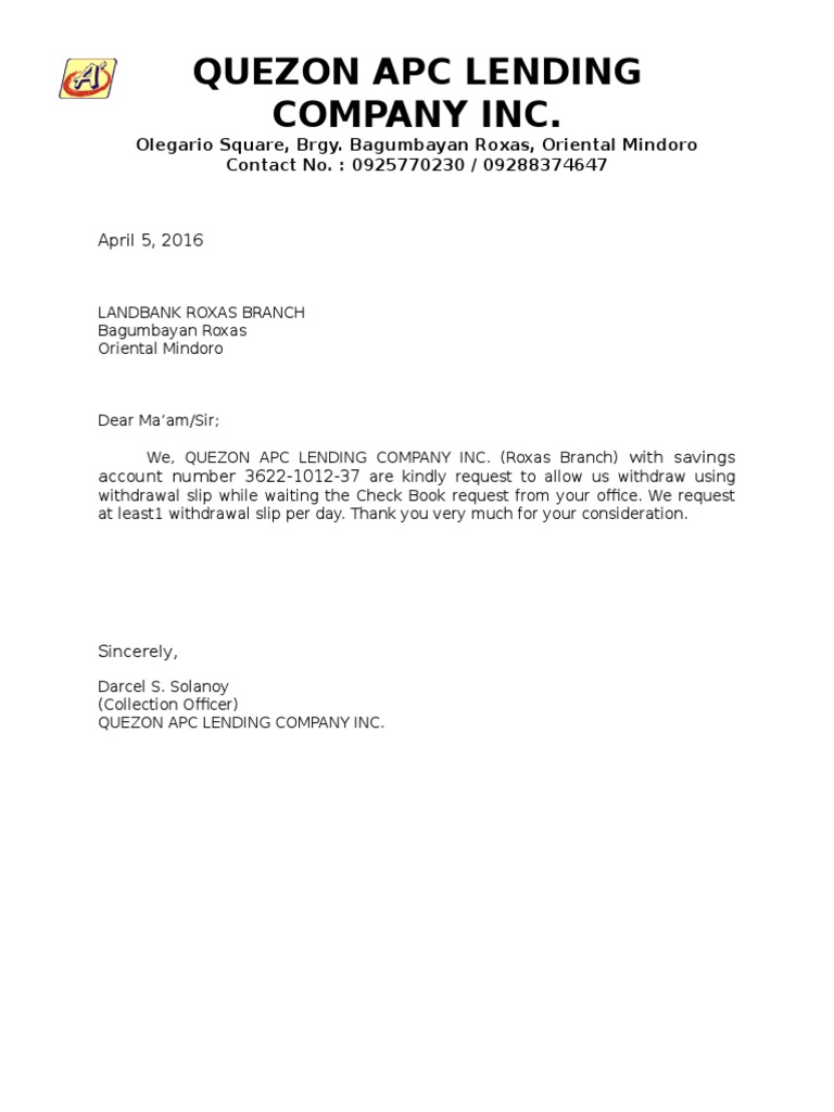 LETTER for Lbp Request