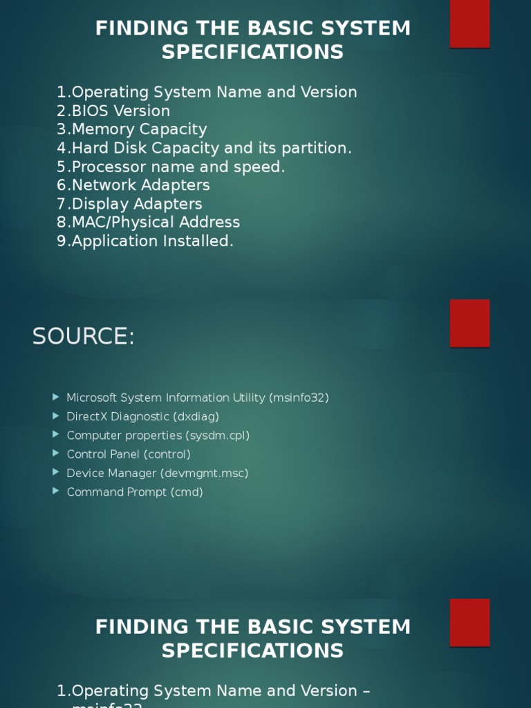 Finding The Basic System Specifications | PDF | Computers
