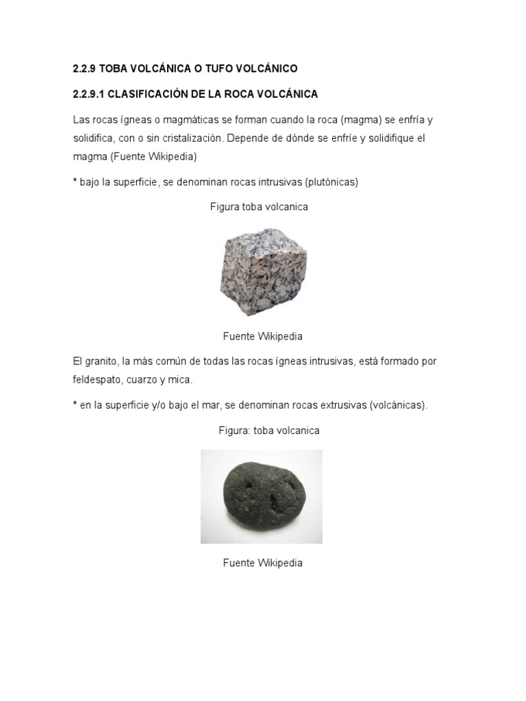 toba volcanica.docx | Roca ígnea | Roca (Geología)