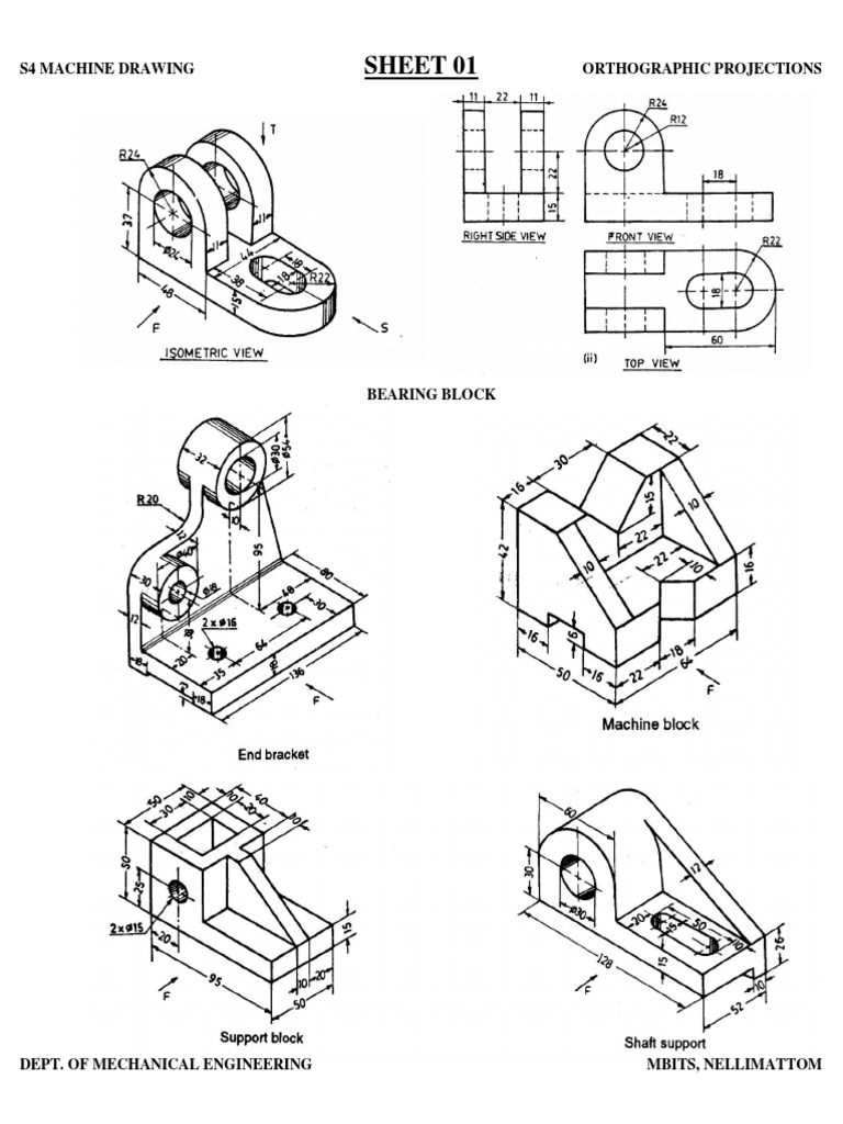 Sheet 01: S4 Machine Drawing Orthographic Projections | PDF