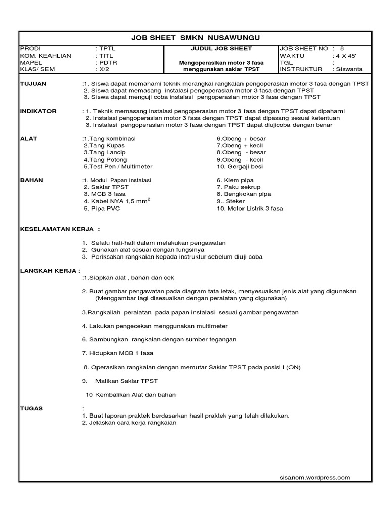 Jobsheet Motor 3 Fasa | PDF