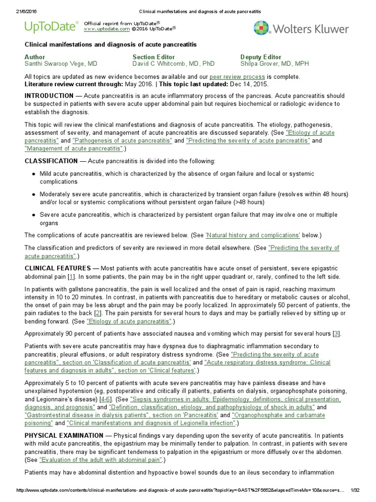 Clinical Manifestations and Diagnosis of Acute Pancreatitis PDF | PDF ...