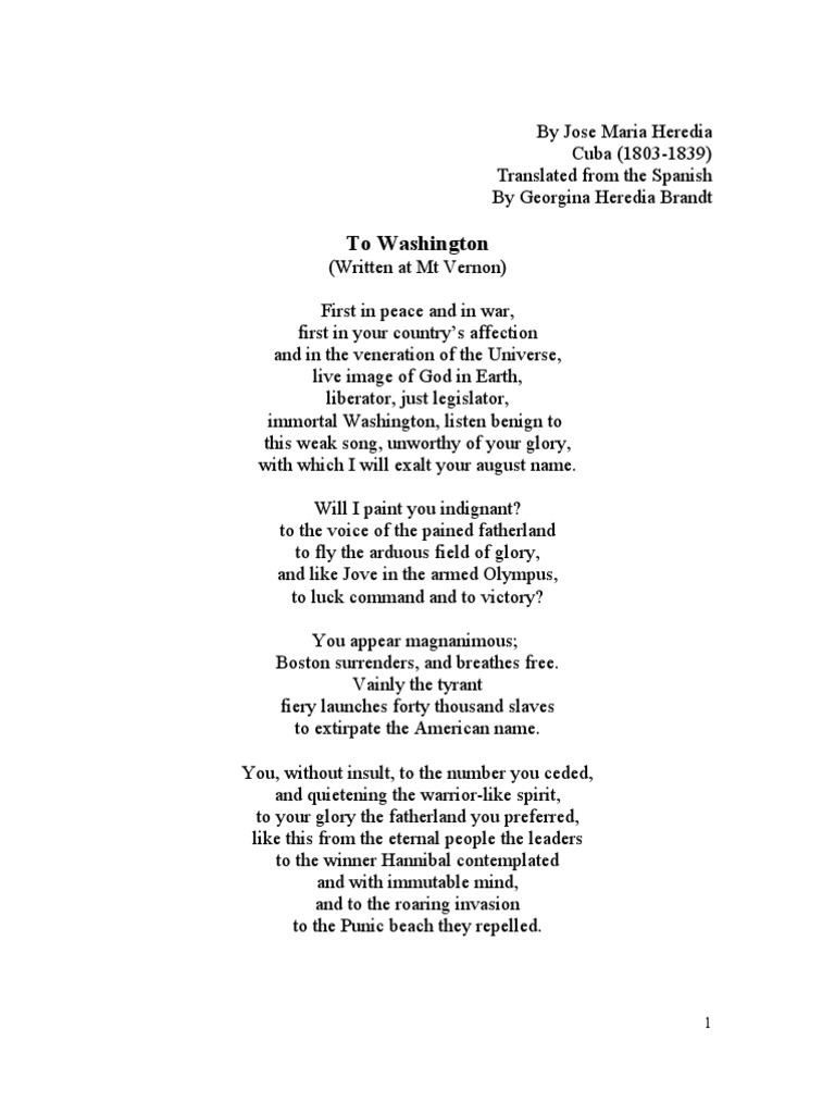 Washington (To) - Poem by Jose Maria Heredia | PDF | Law