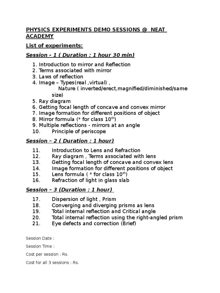 List of Experiments | PDF